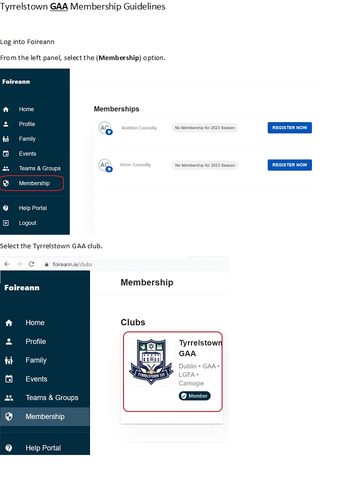 Membership Registration – Tyrrelstown GAA